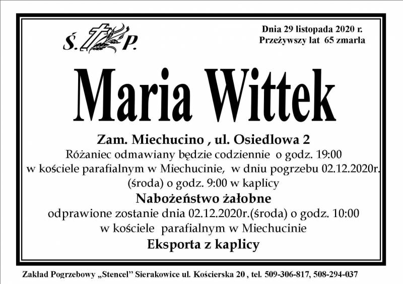 ŚP Maria Wittek - nekrolog