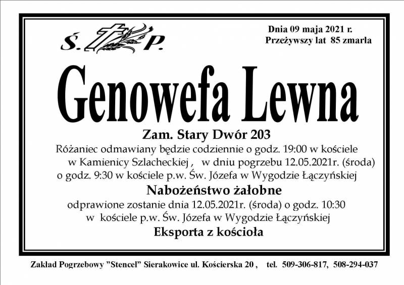 ŚP Genowefa Lewna - nekrolog